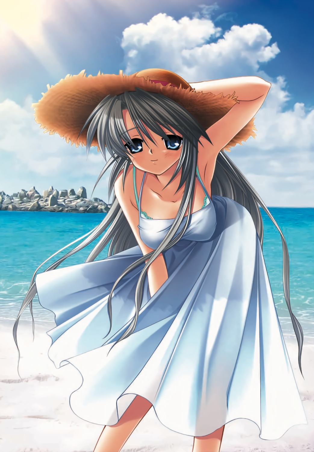 key hinoue itaru clannad sakagami tomoyo bra dress see through skirt lift summer dress | #881385 ...